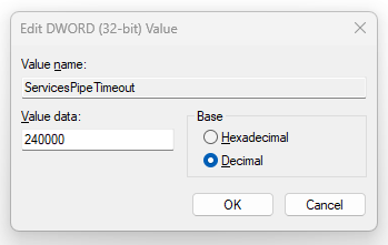 How to extend the timeout for services if they fail to start or stop